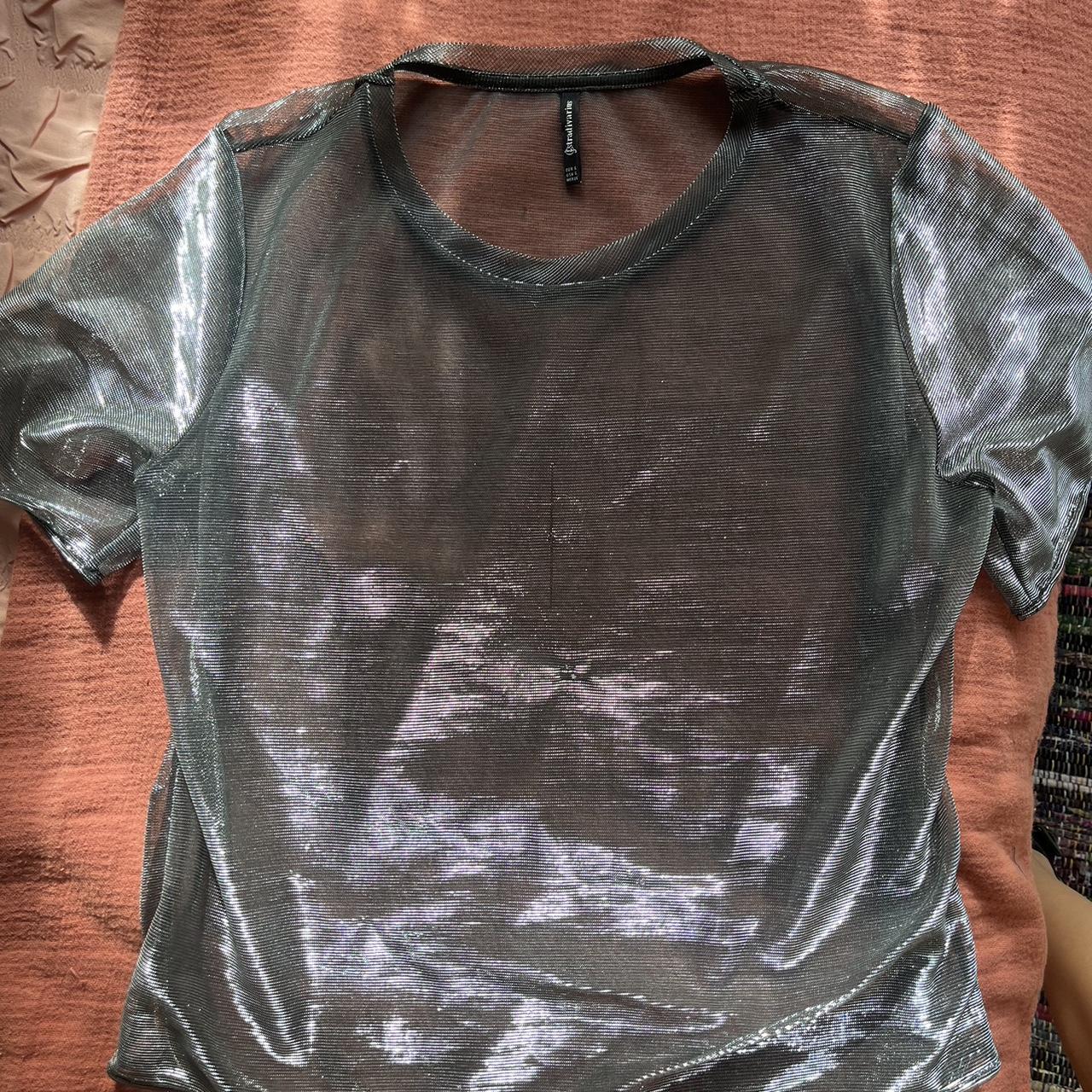 Silver metallic mesh t shirt. A couple of runs shown... - Depop