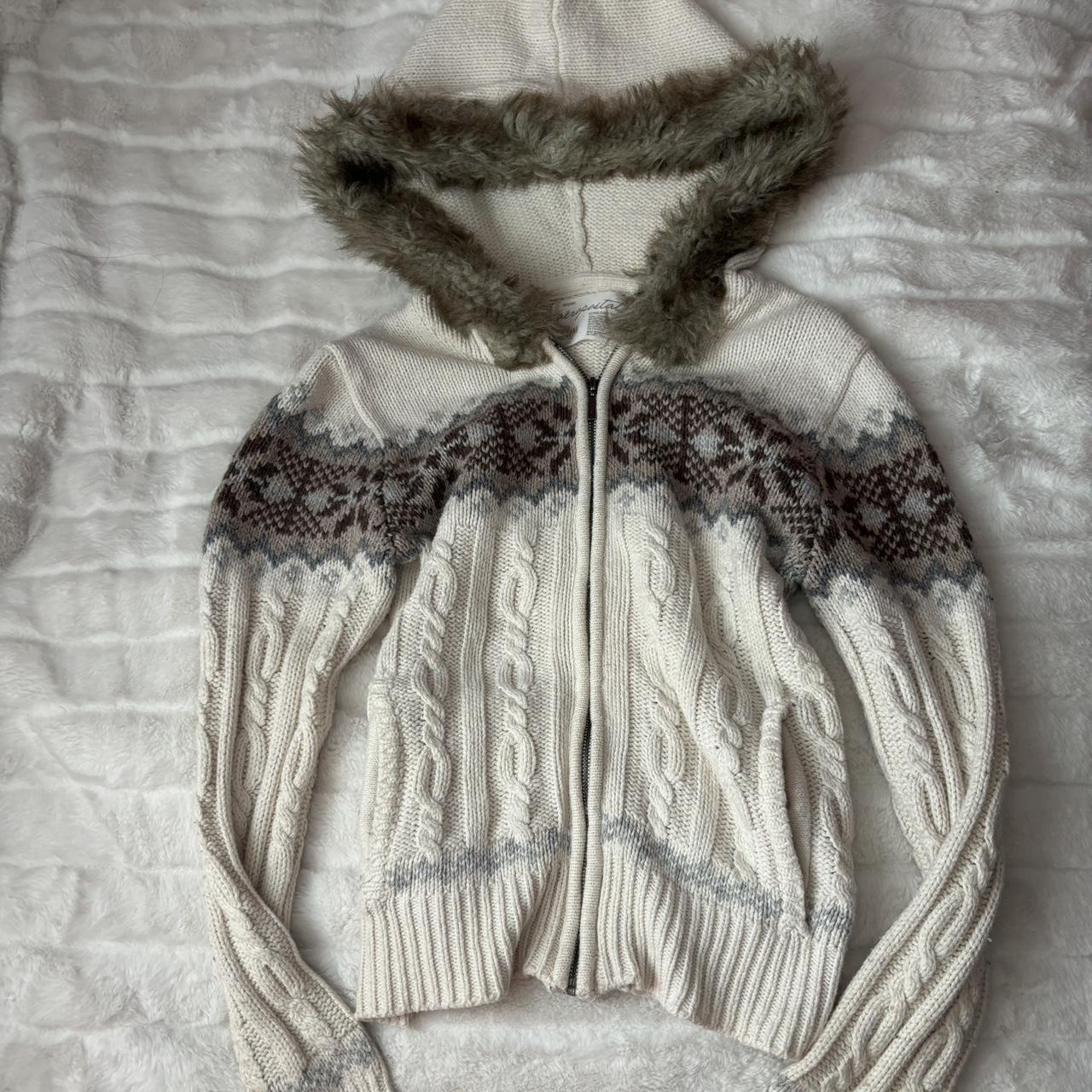 Rare Aeropostale Fur Zip Up Knit Hoodie | Depop