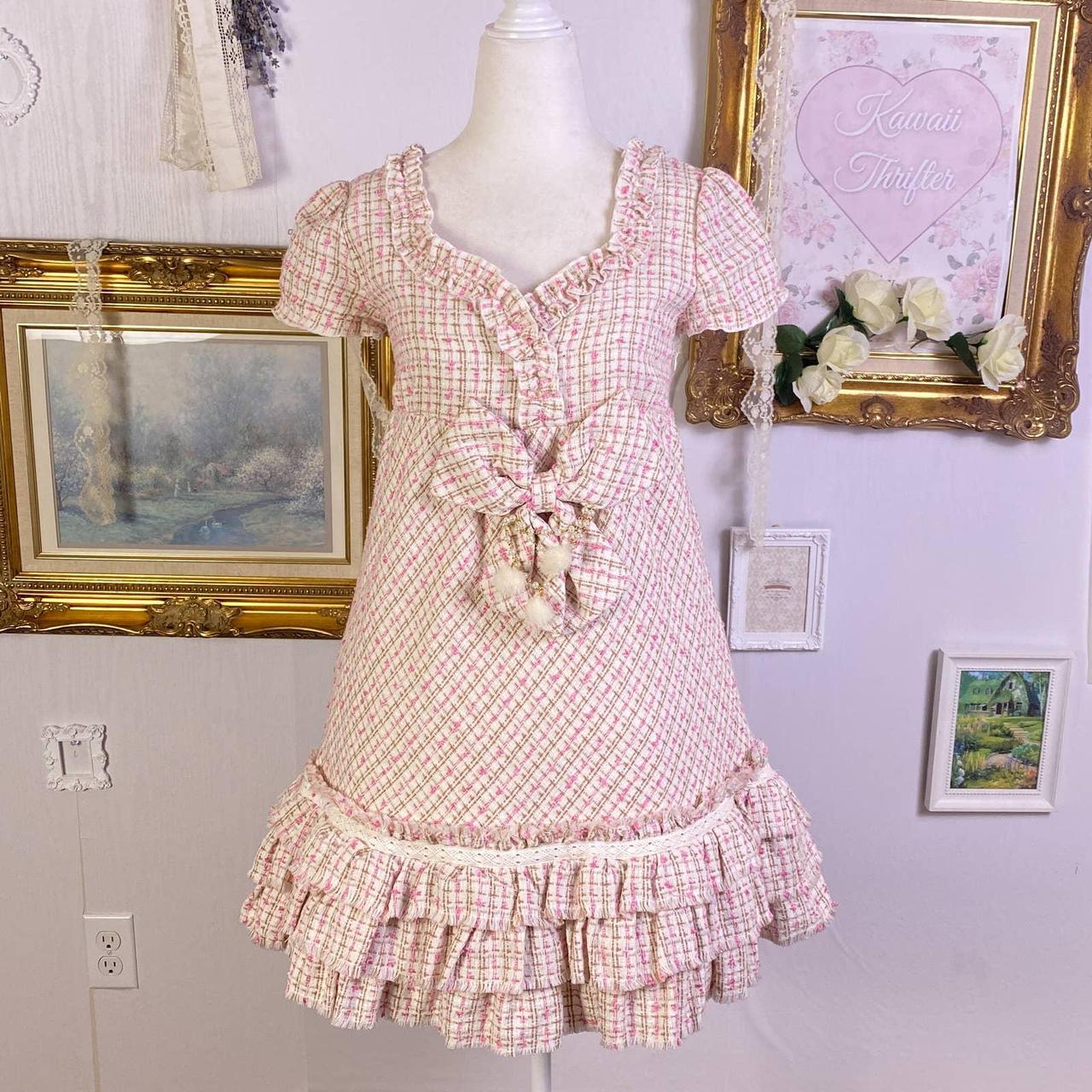 TRALALA liz lisa tweed pom pom himegyaru dress... - Depop