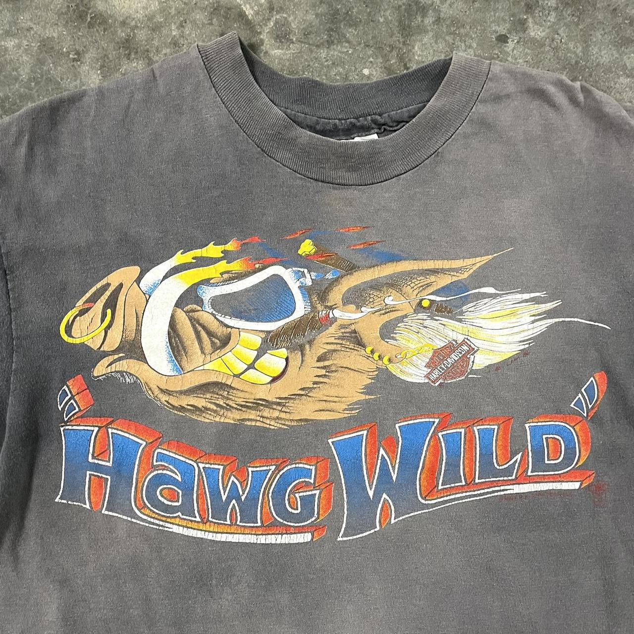 Vintage 80s Harley Davidson Hawg Wild Faded Black T... - Depop