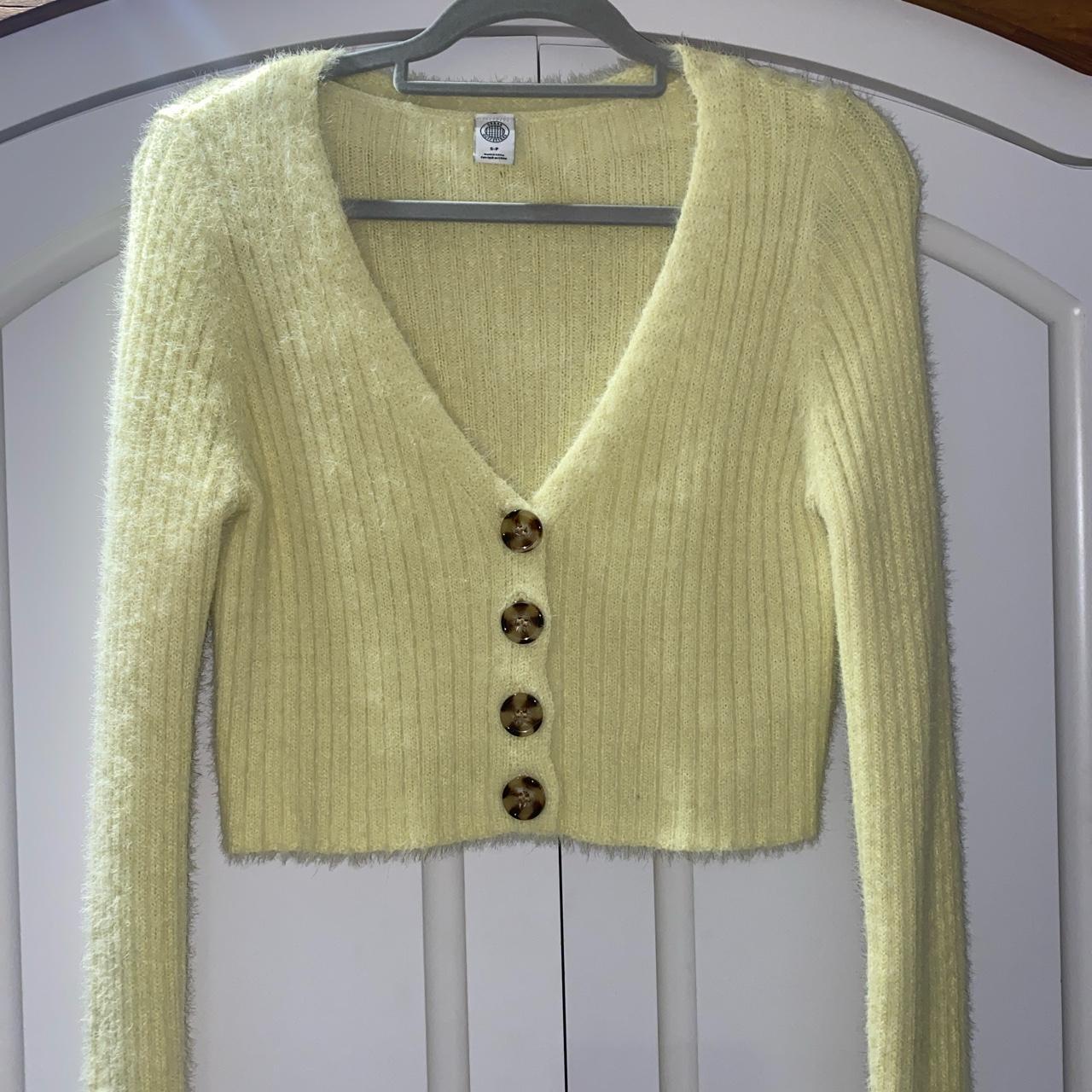 Cropped long sleeve yellow / lemon cardigan 🍋... - Depop