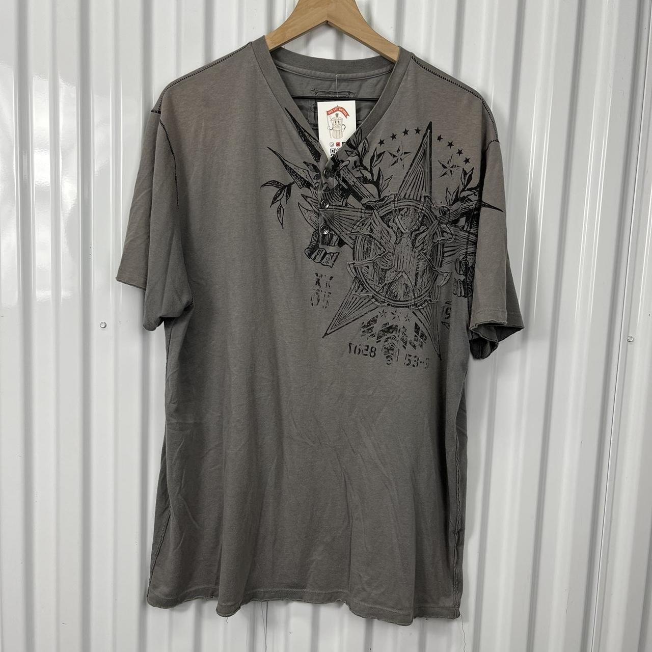 y2k tee 1/4 button slate grey short sleve tee with... - Depop