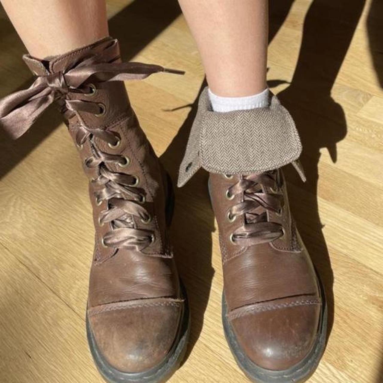 Brown doc martens US SIZE 8 Herringbone interior can... - Depop