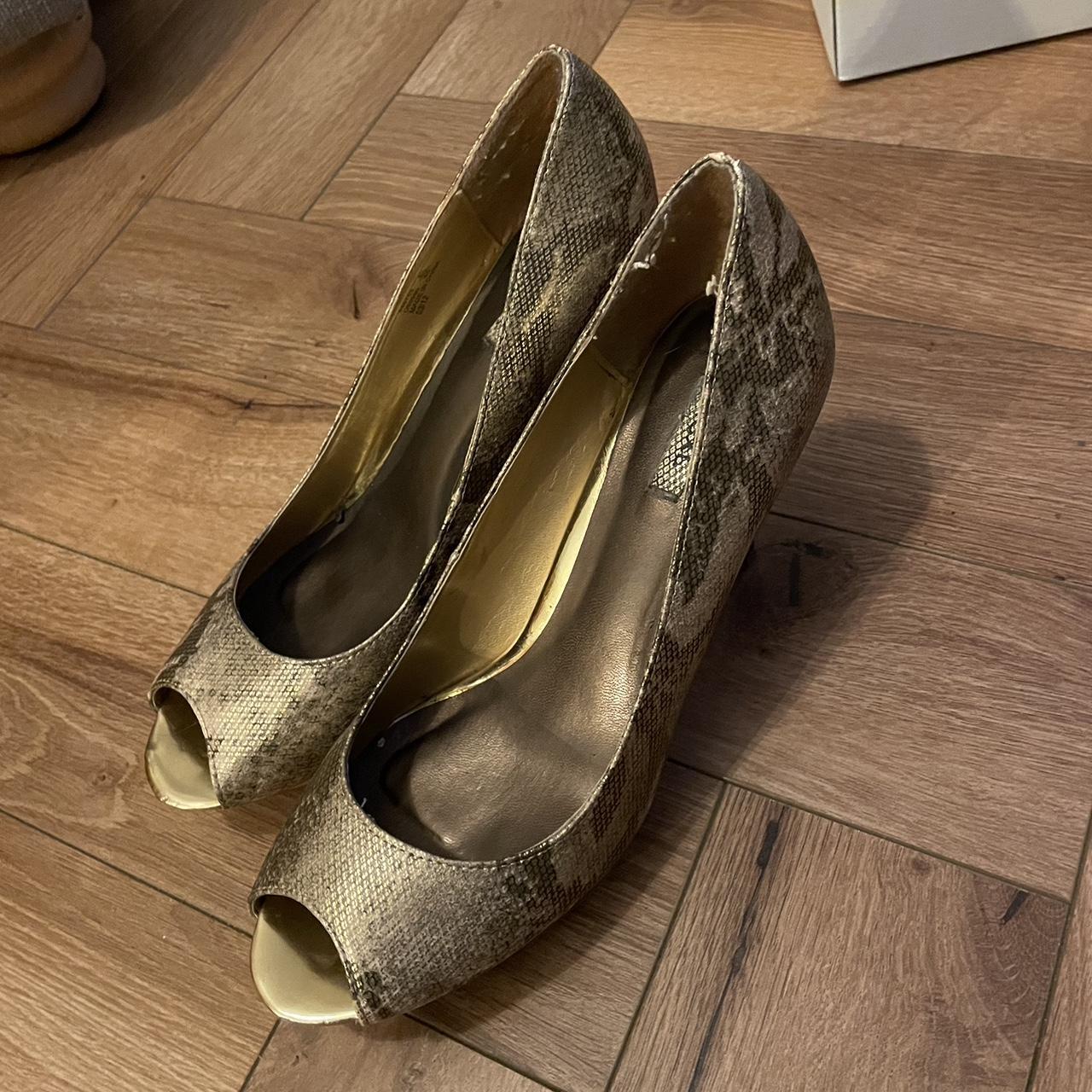Gold snake print heels Wore twice Very good... - Depop
