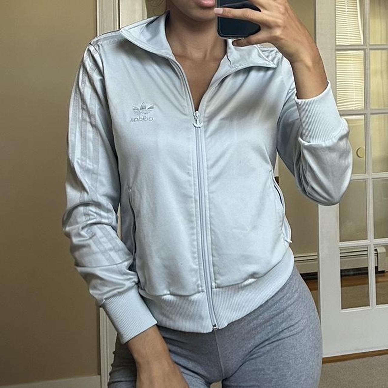 Baby blue adidas track jacket. Color is so cute in... - Depop