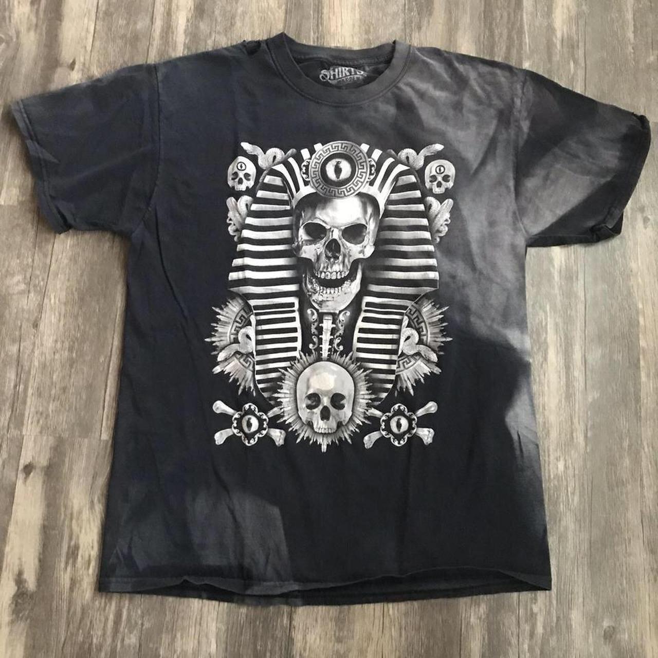 Cyber Y2K Mall Goth Tee Skulls Faded and Sun Washed... - Depop