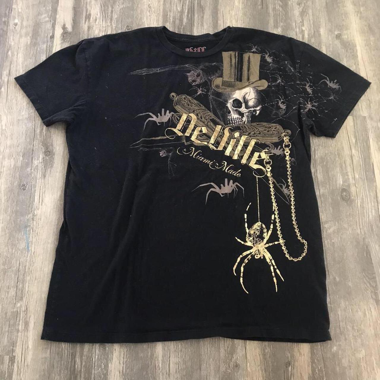 Cyber Y2K Mall Goth Tee Deville Miami Made Skulls... - Depop
