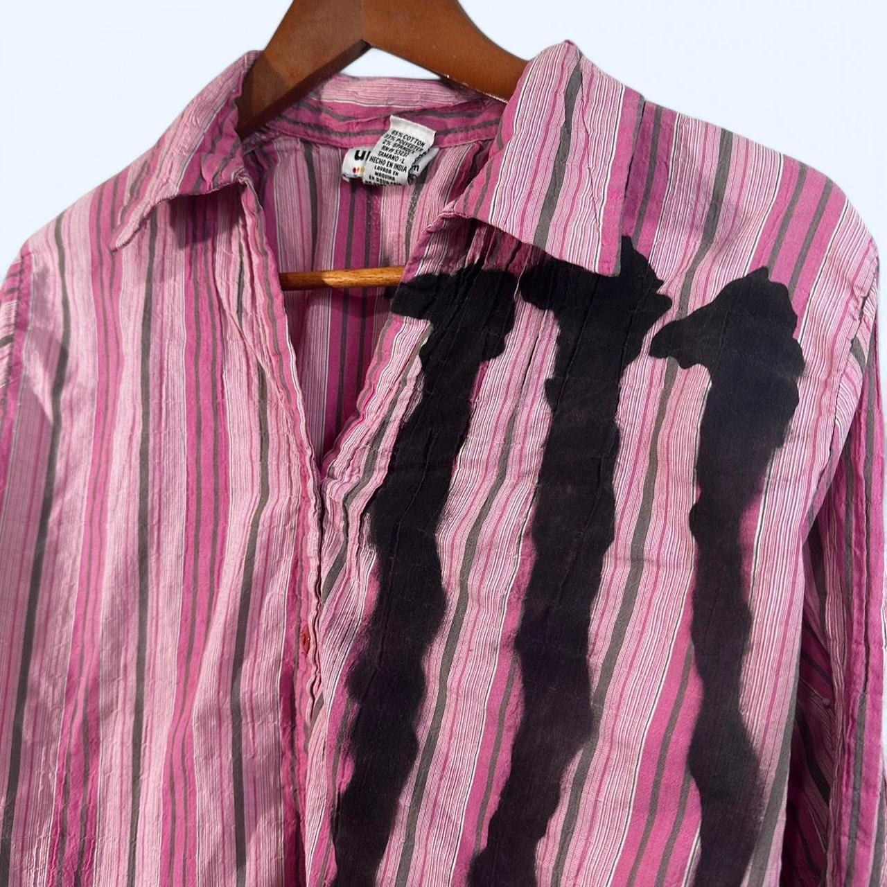 Vintage Reworked Pink Monster Striped Button Down... | Depop