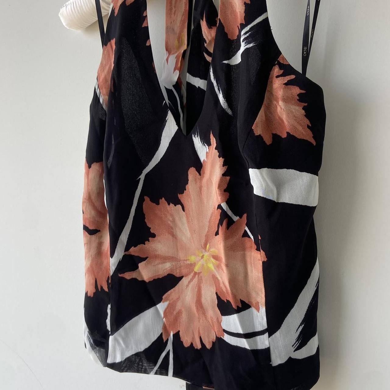 Black floral halter top early 2000s Cache floral... - Depop