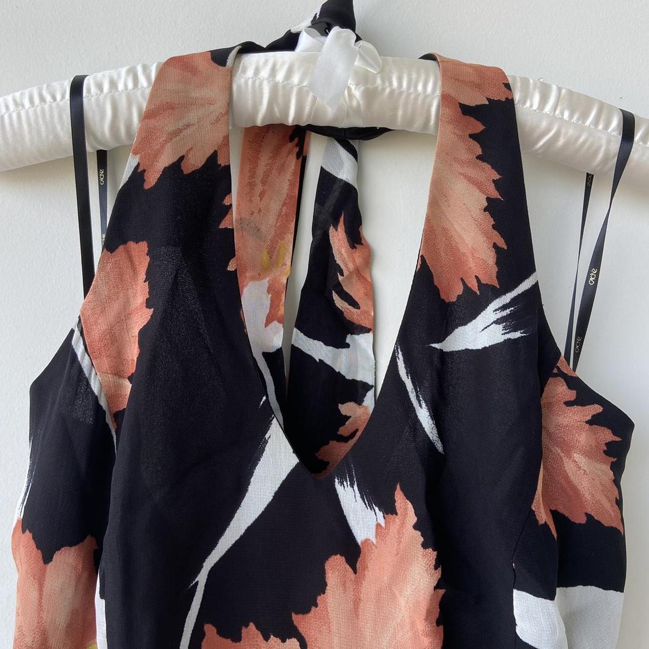 Black floral halter top early 2000s Cache floral... - Depop