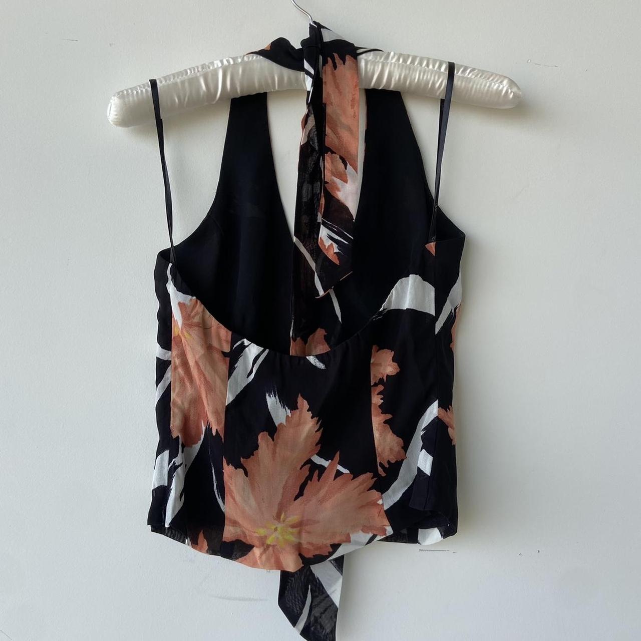 Black floral halter top early 2000s Cache floral... - Depop