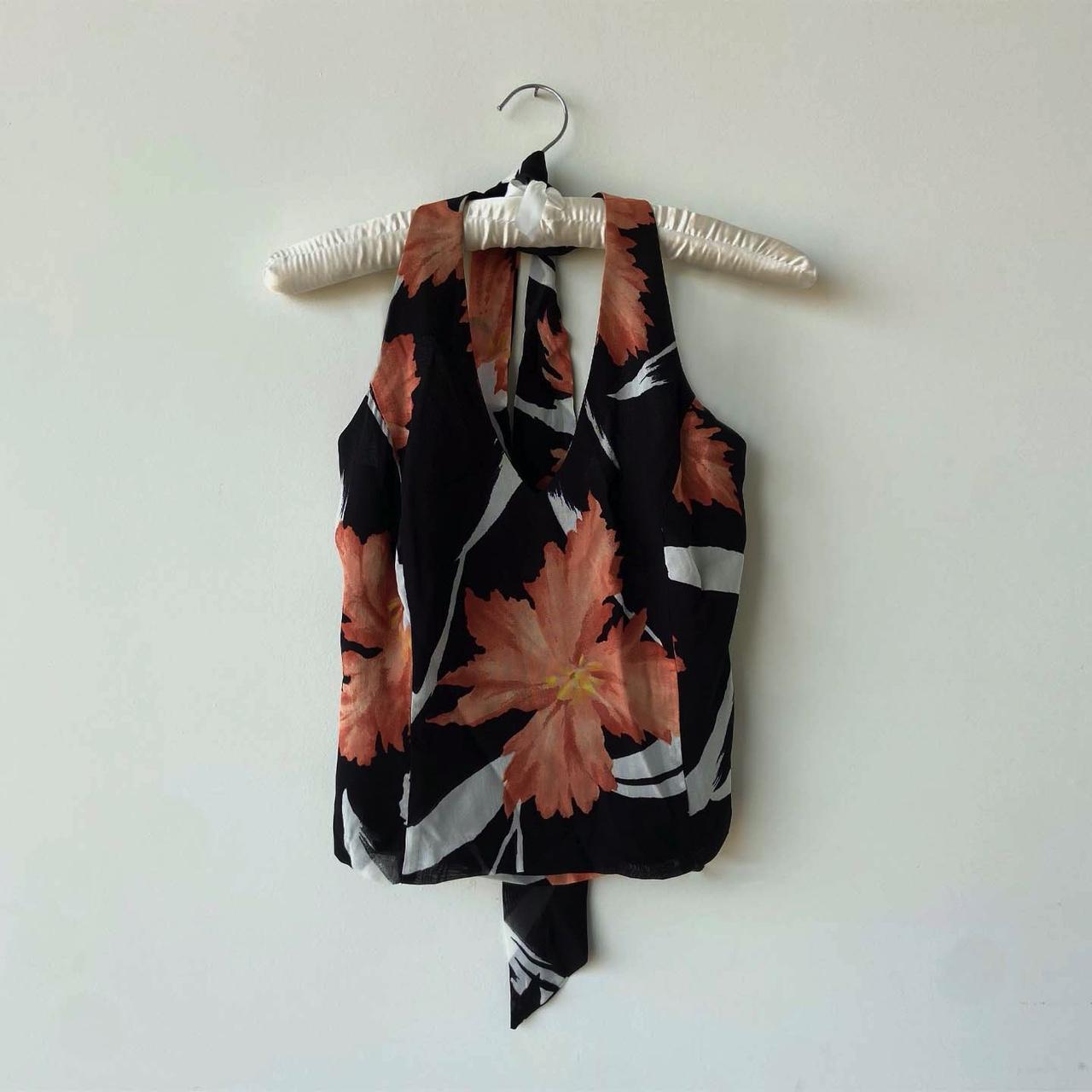 Black floral halter top early 2000s Cache floral... - Depop