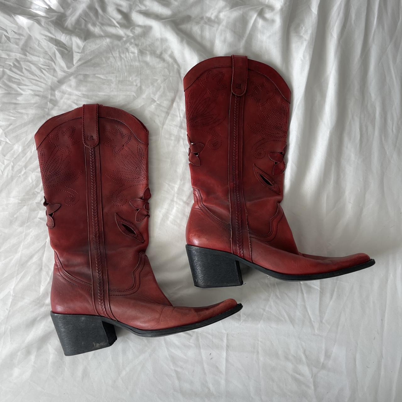 genuine leather vintage red cowboy boots $80 OBO - Depop
