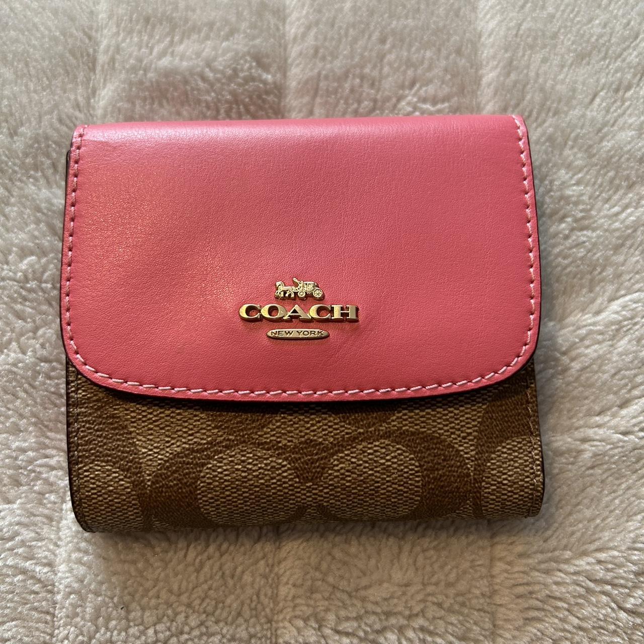 Coach wallet pink leather with signature... - Depop