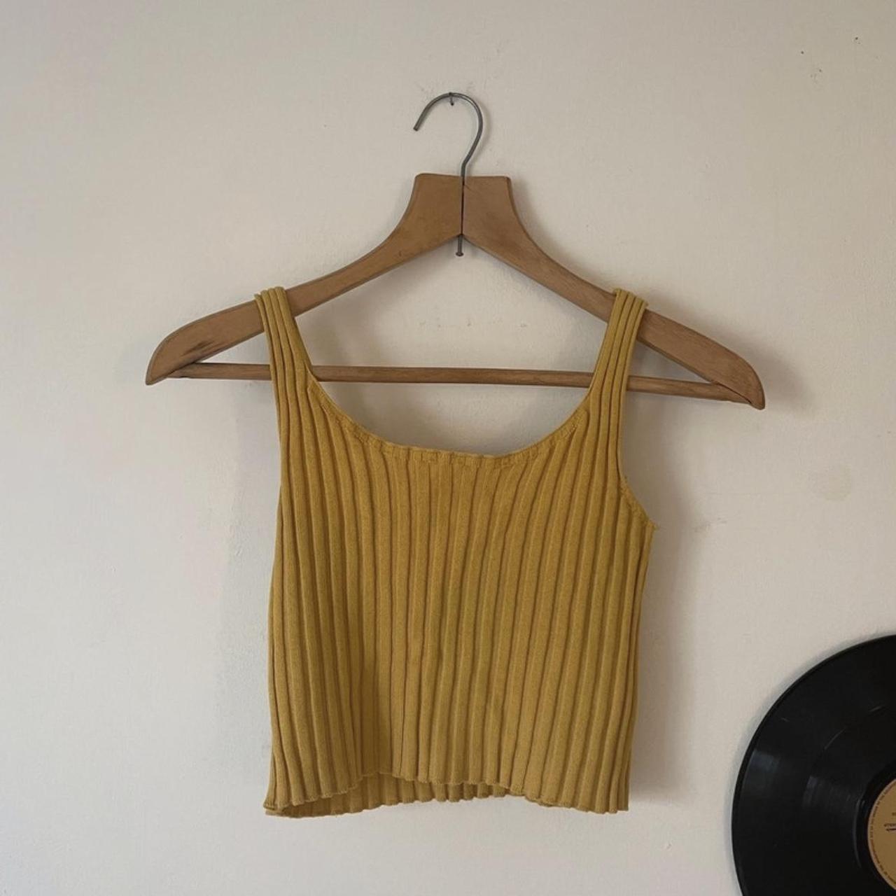 Mustard ribbed vest top. Quite thick material, size 8 - Depop