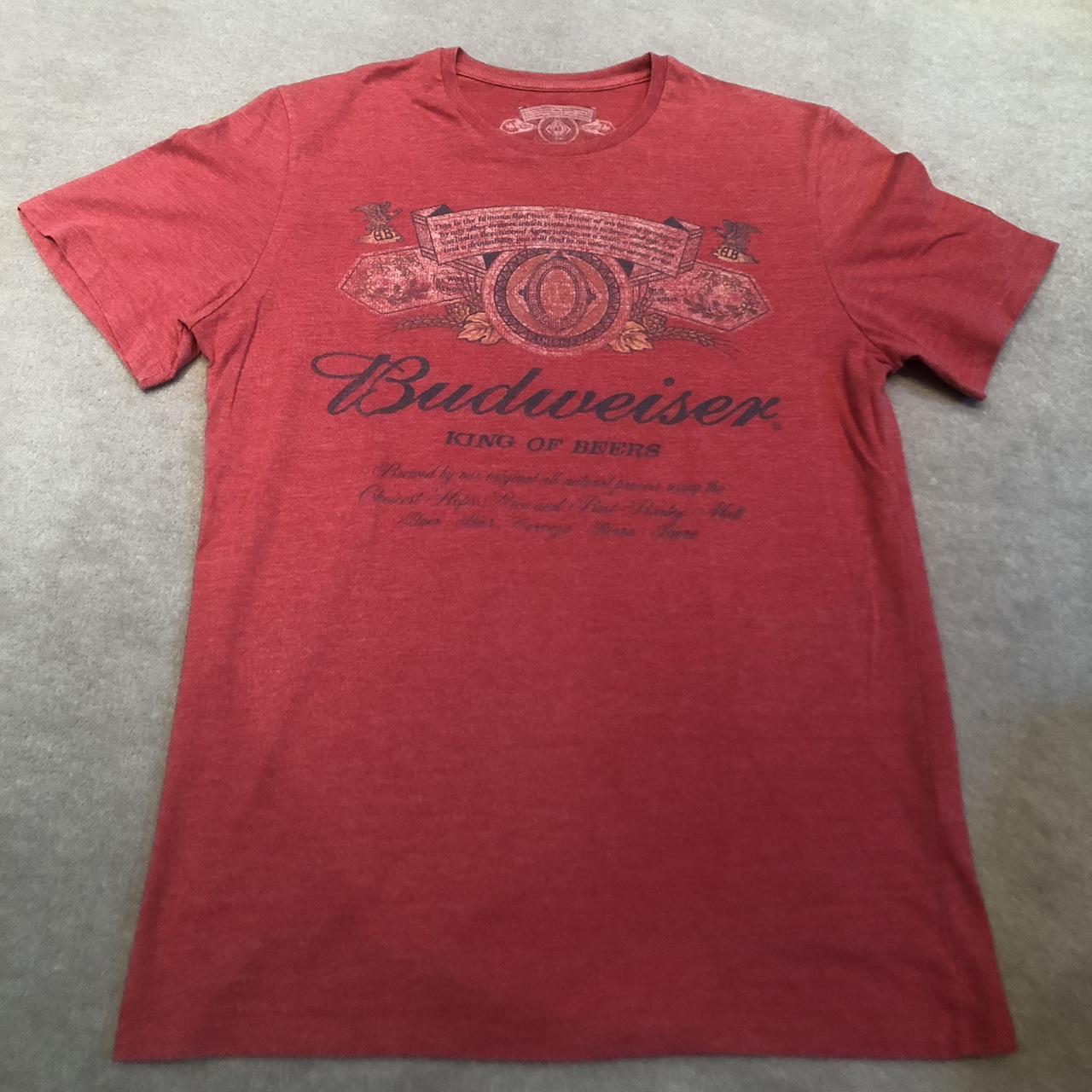 Budweiser Mens Red And Navy T Shirt Depop