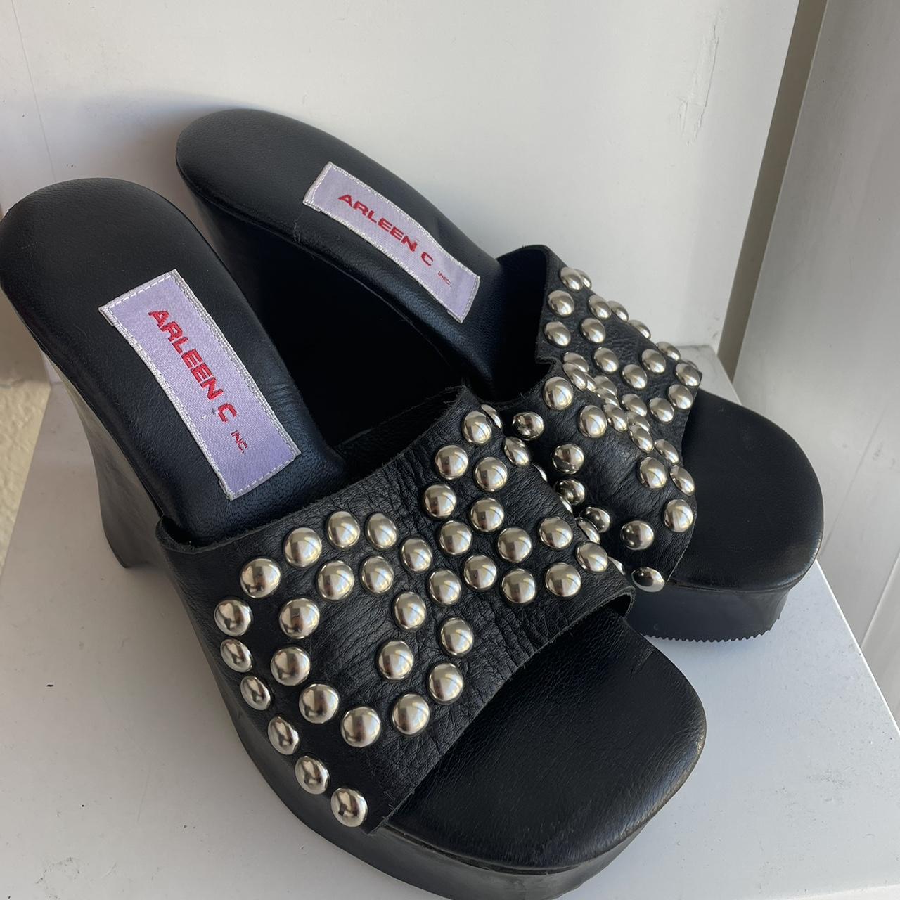 Arleen C. Black Vintage Wood Wedge Slides Size 6 The... | Depop