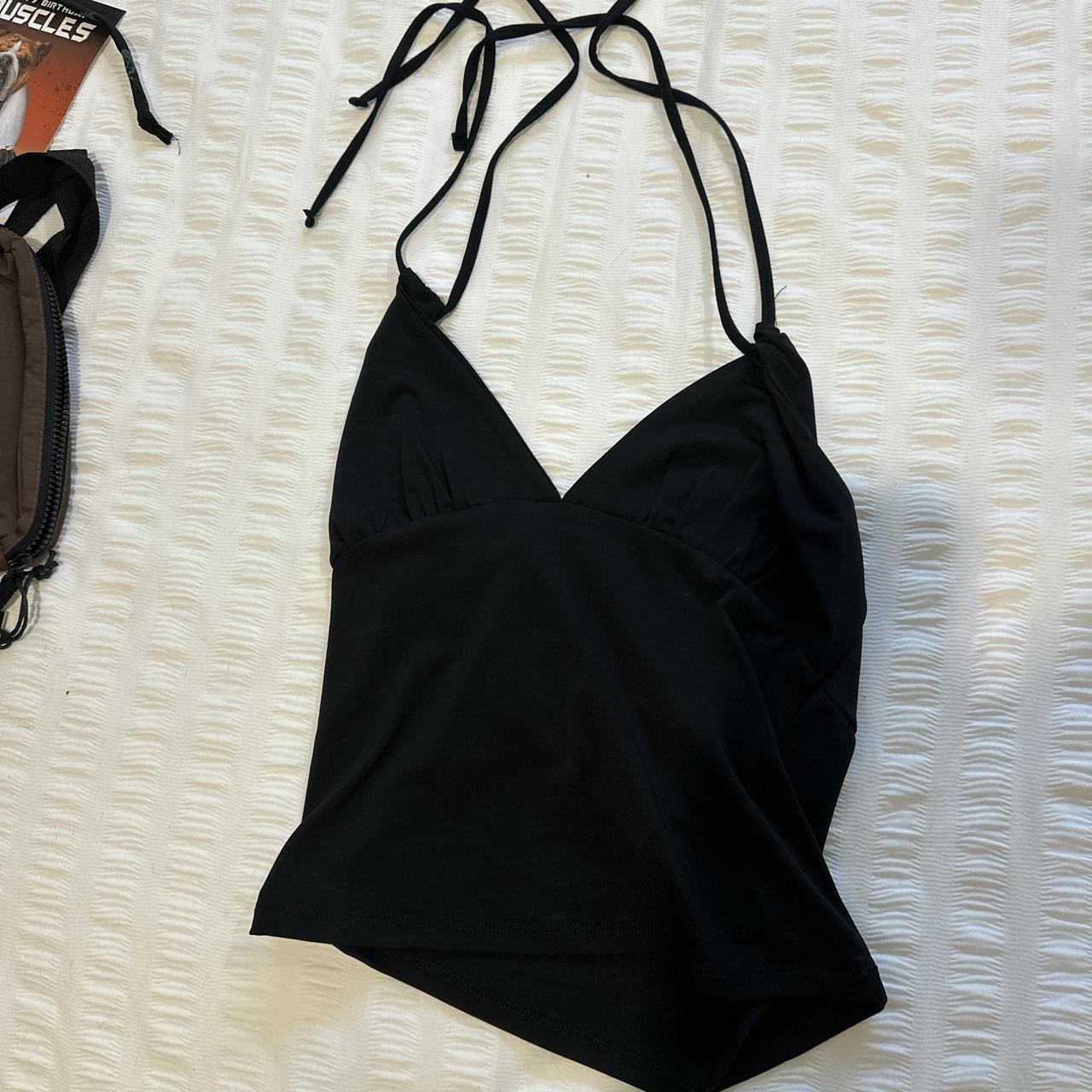 Black Glassons tie up halter neck singlet top - Depop