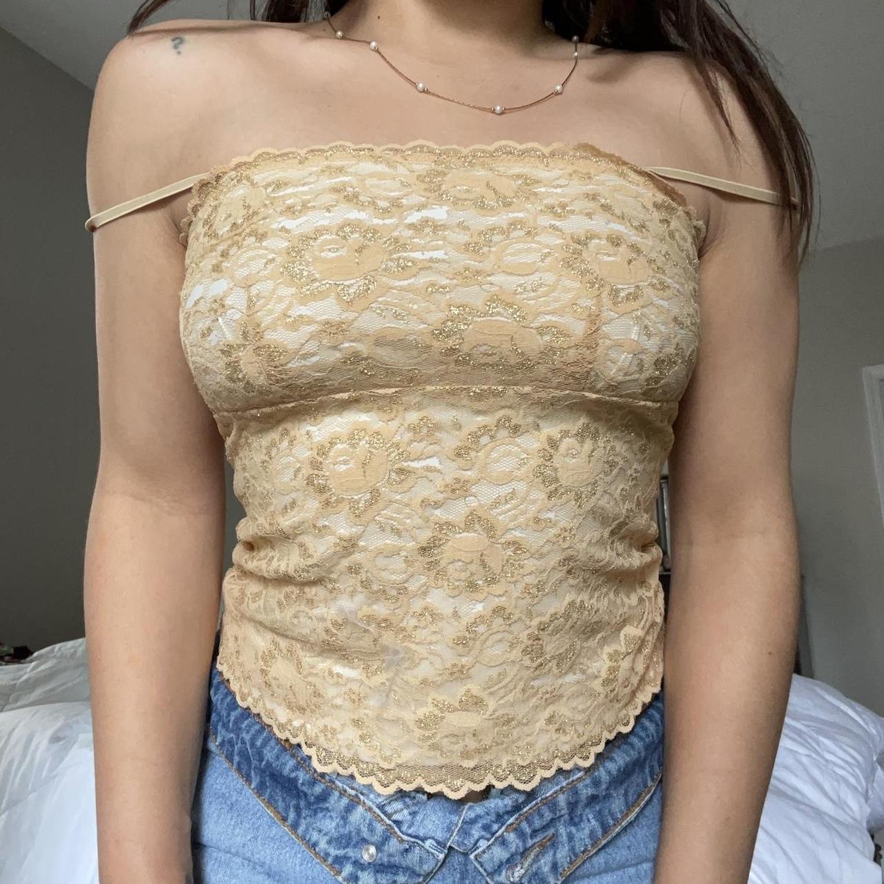 Gold lace y2k cami tank top. Size XS. Brand is New... - Depop