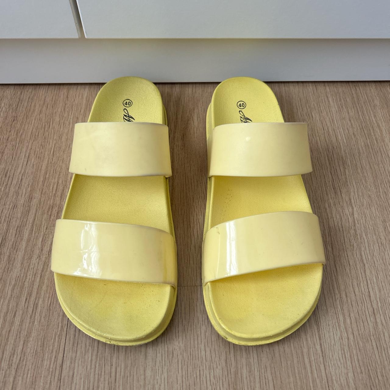 Yellow slides In great condition Size 7 will fit a... - Depop