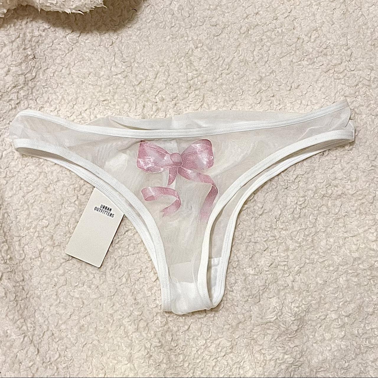 super cute pink bow mesh coquette panties from urban... - Depop
