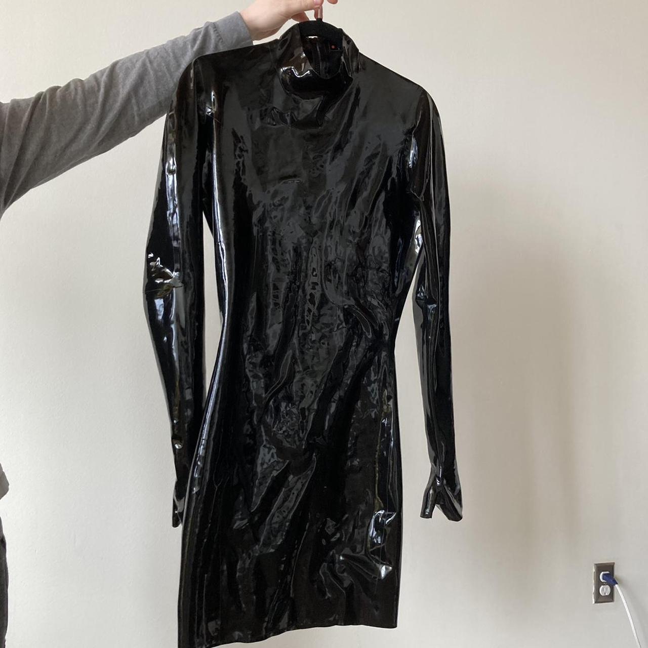 Libidex Latex rubber black long sleeve tight midi... - Depop