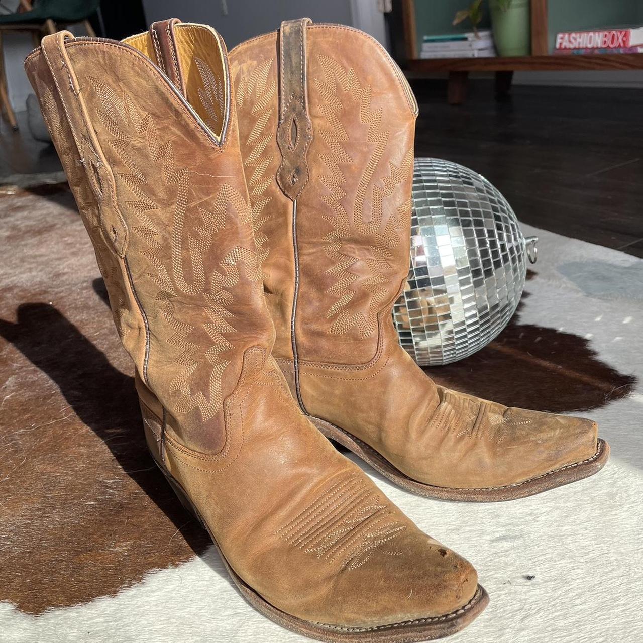 Vintage Old West Boots Genuine brown leather... - Depop