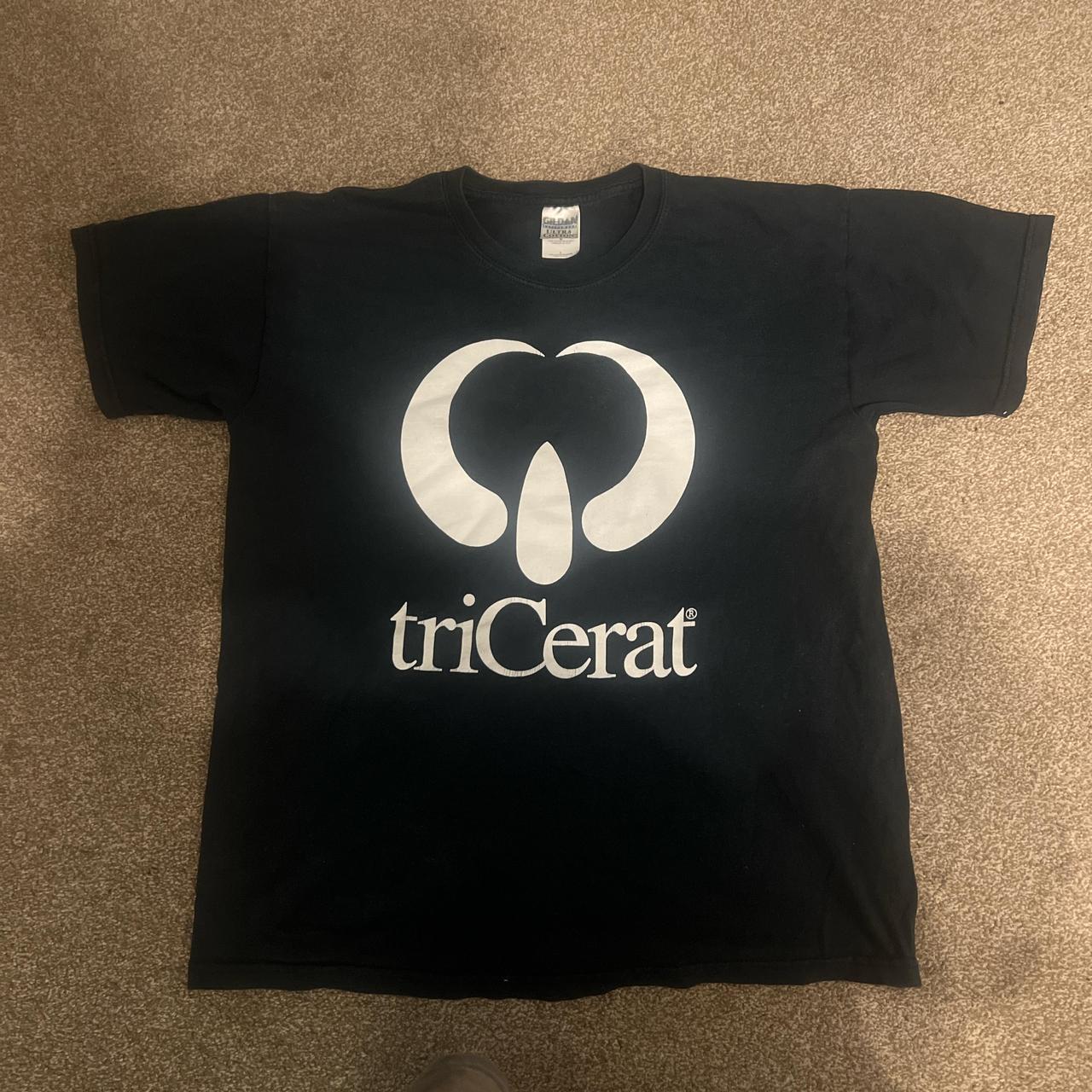 TriCerat black and white cotton tee Black Large - Depop