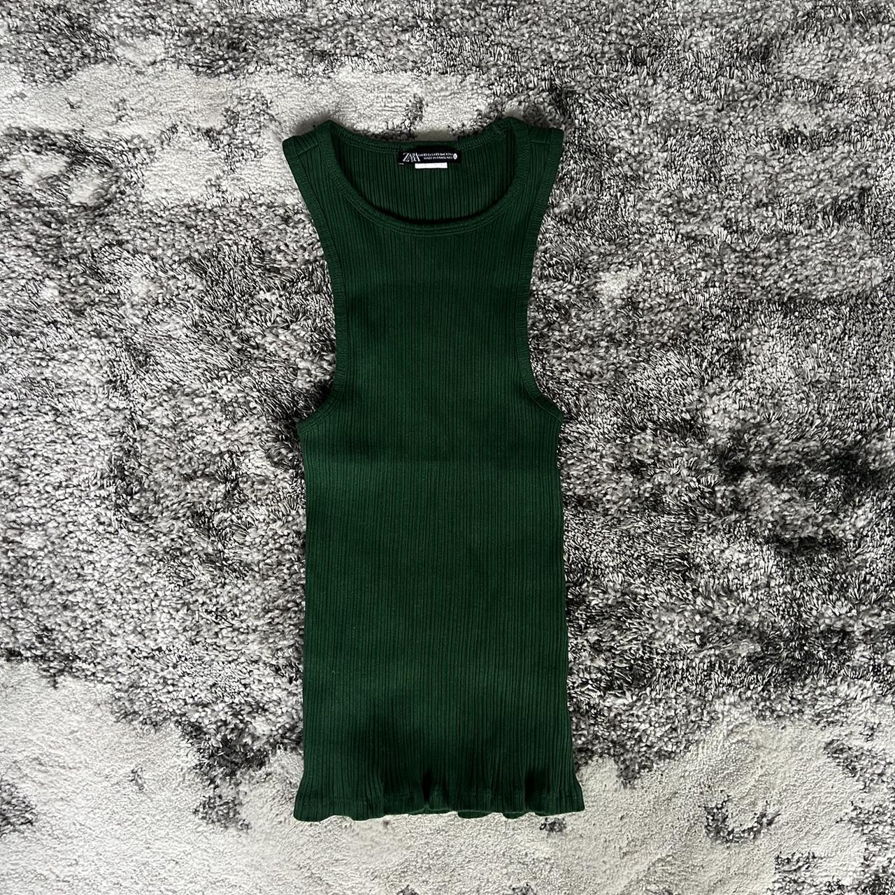 zara green ribbed tank size xs-s - never worn ... - Depop