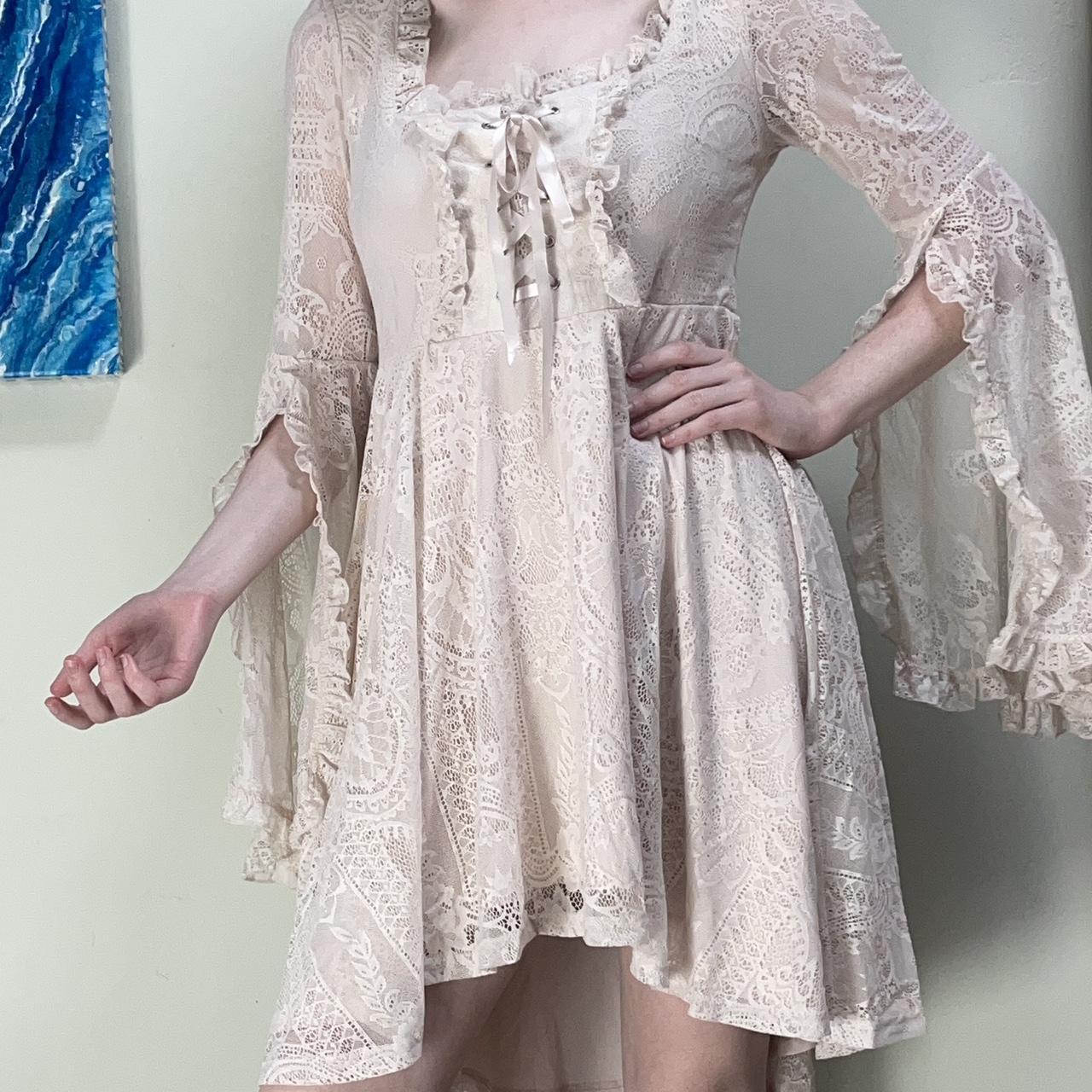 killstar killing kisses maiden dress in shade ivory.... - Depop