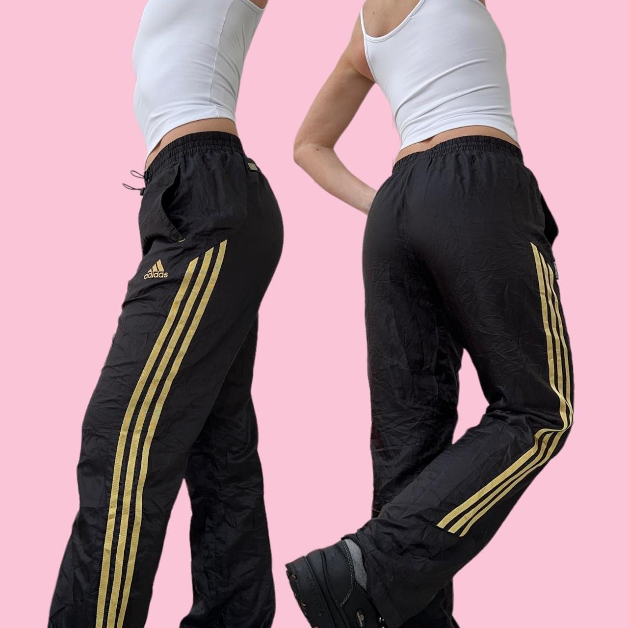 Classic 2000s adidas trackies in black with gold... - Depop