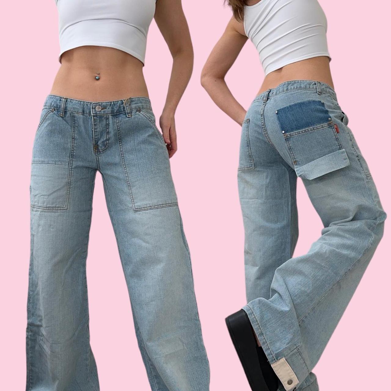 Early 00s Low Rise Ultra Wide leg Jeans In dark... - Depop