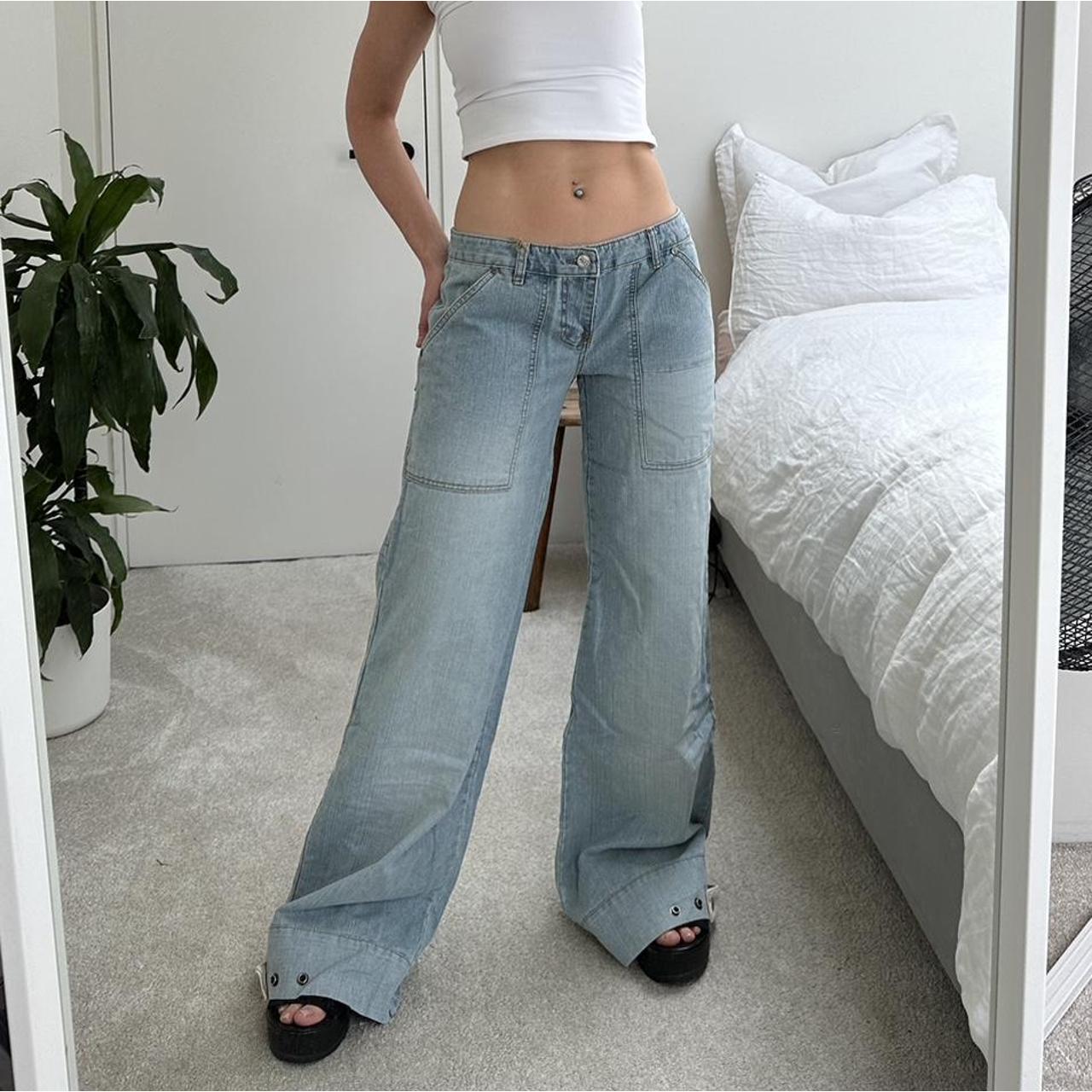 Early 00s Low Rise Ultra Wide leg Jeans In dark... - Depop