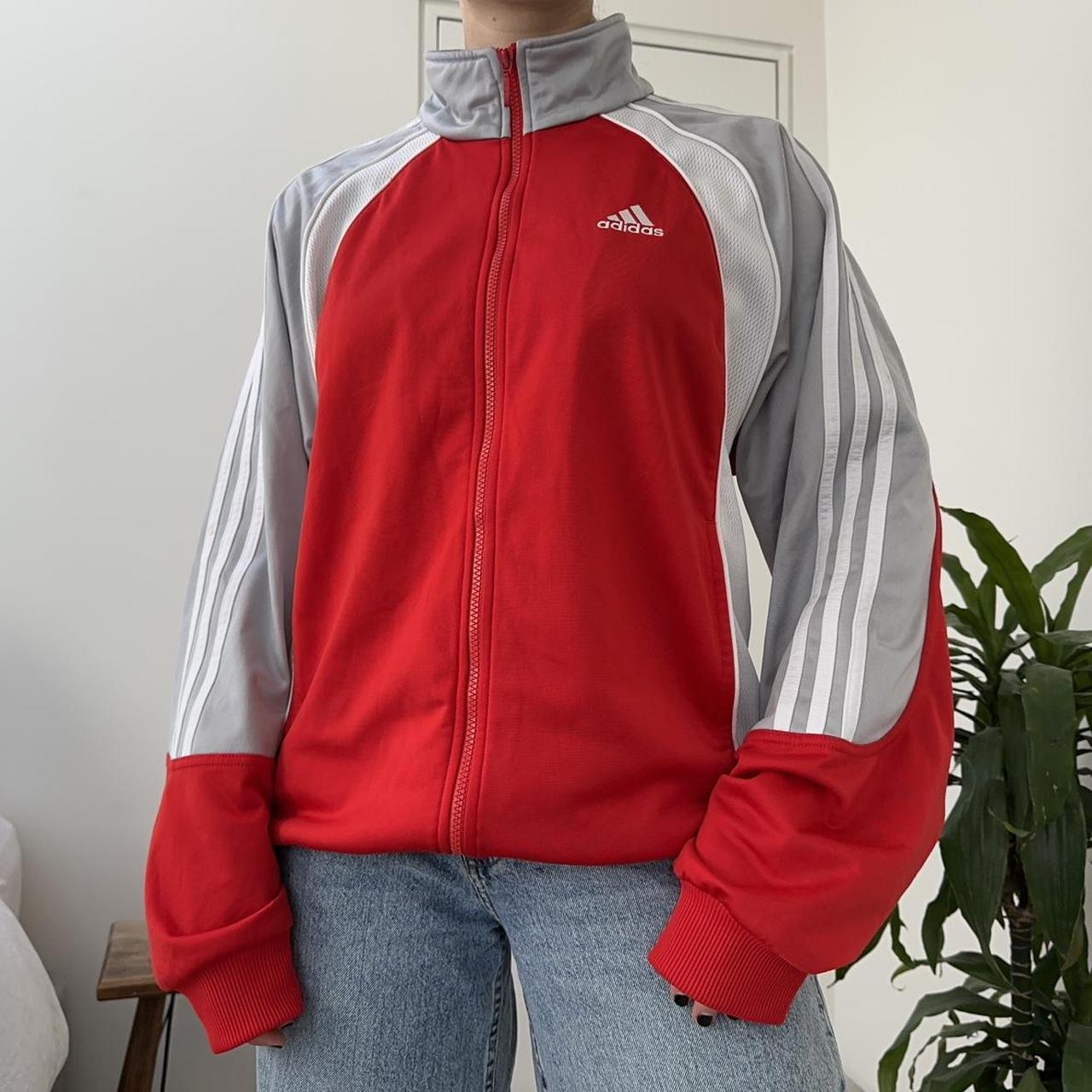 Vintage Adidas Zip up sweatshirt in red & grey... - Depop