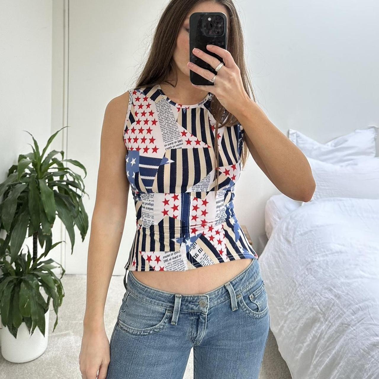 Early 00s Backless Tie Top In graphic patchwork... - Depop