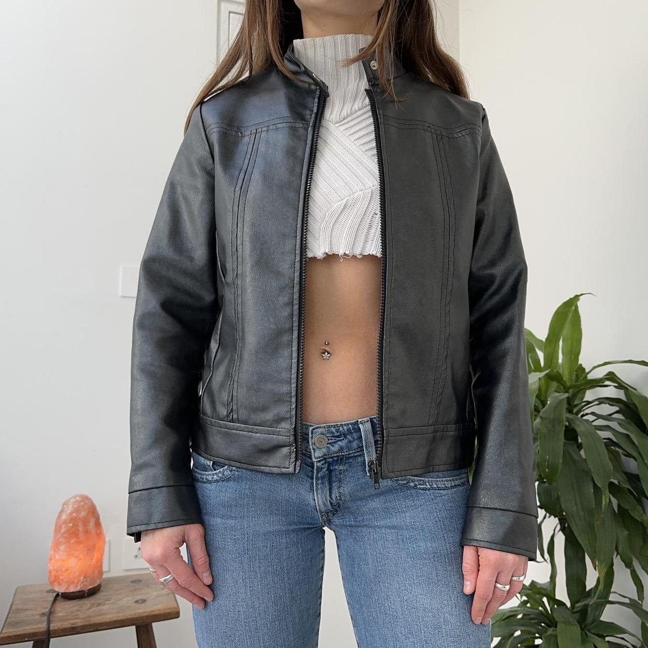 True Vintage ☆ Cropped PVC Moto Jacket ☆ in... - Depop