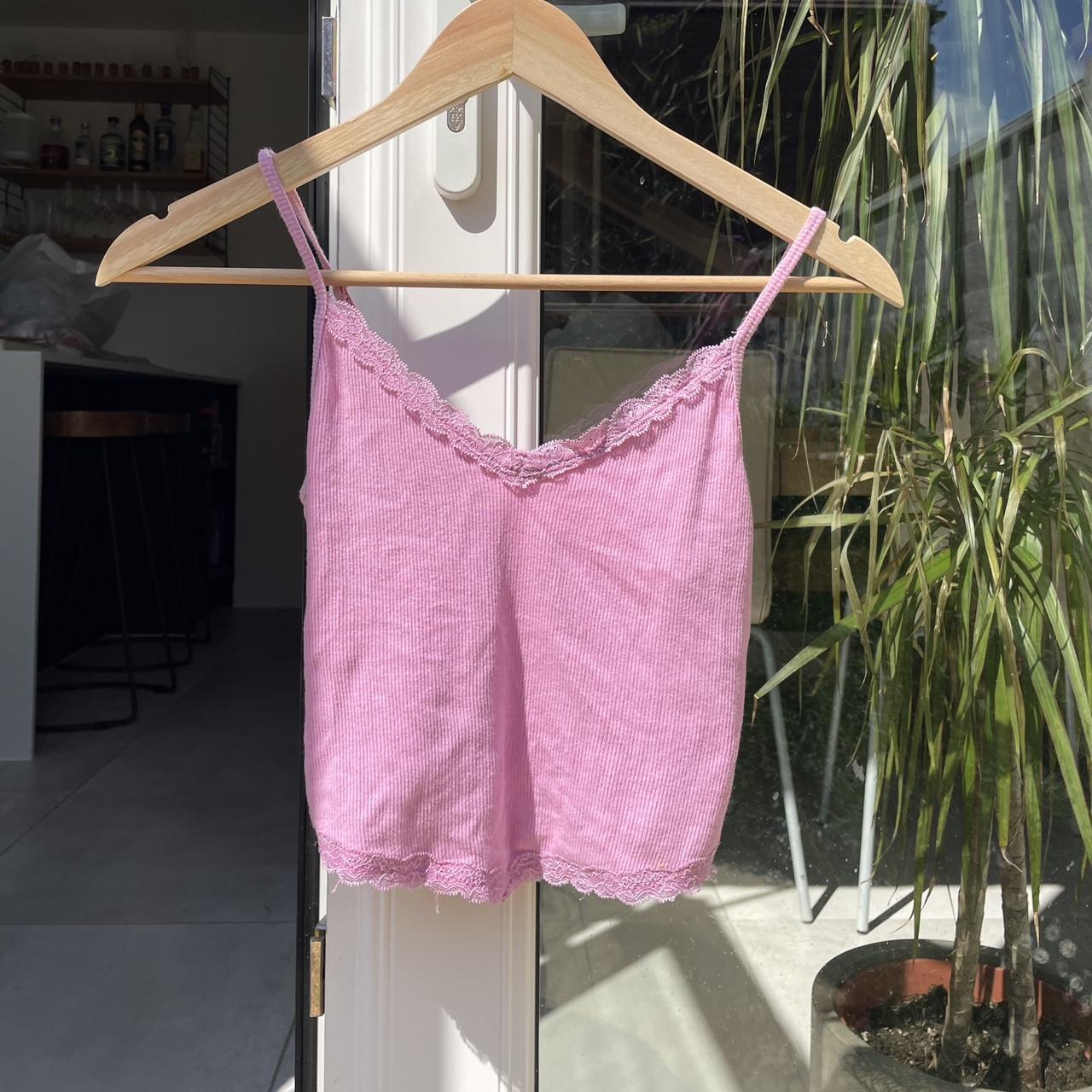Pink cami lace trim - Depop