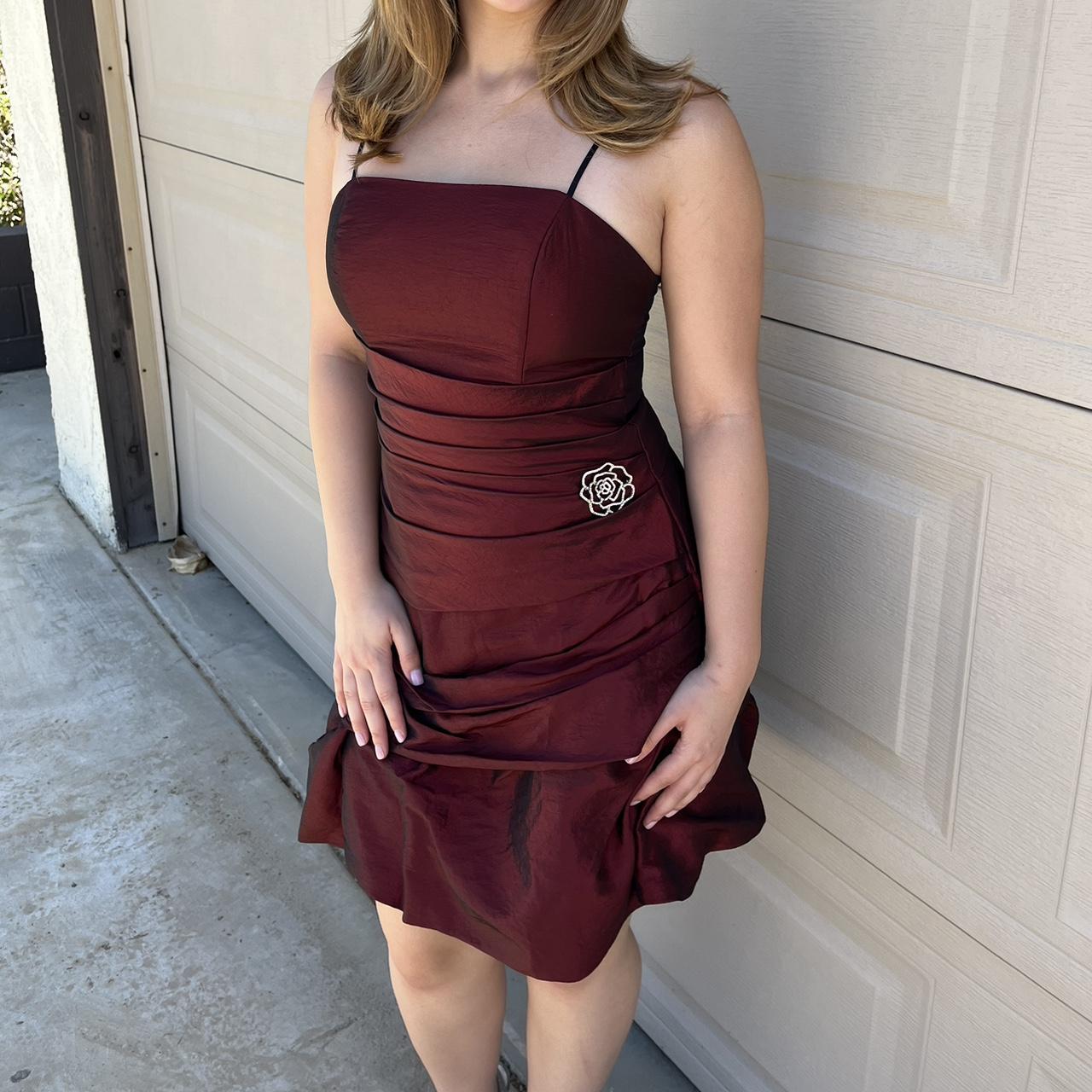 Burgundy mini formal party cocktail dress.... - Depop
