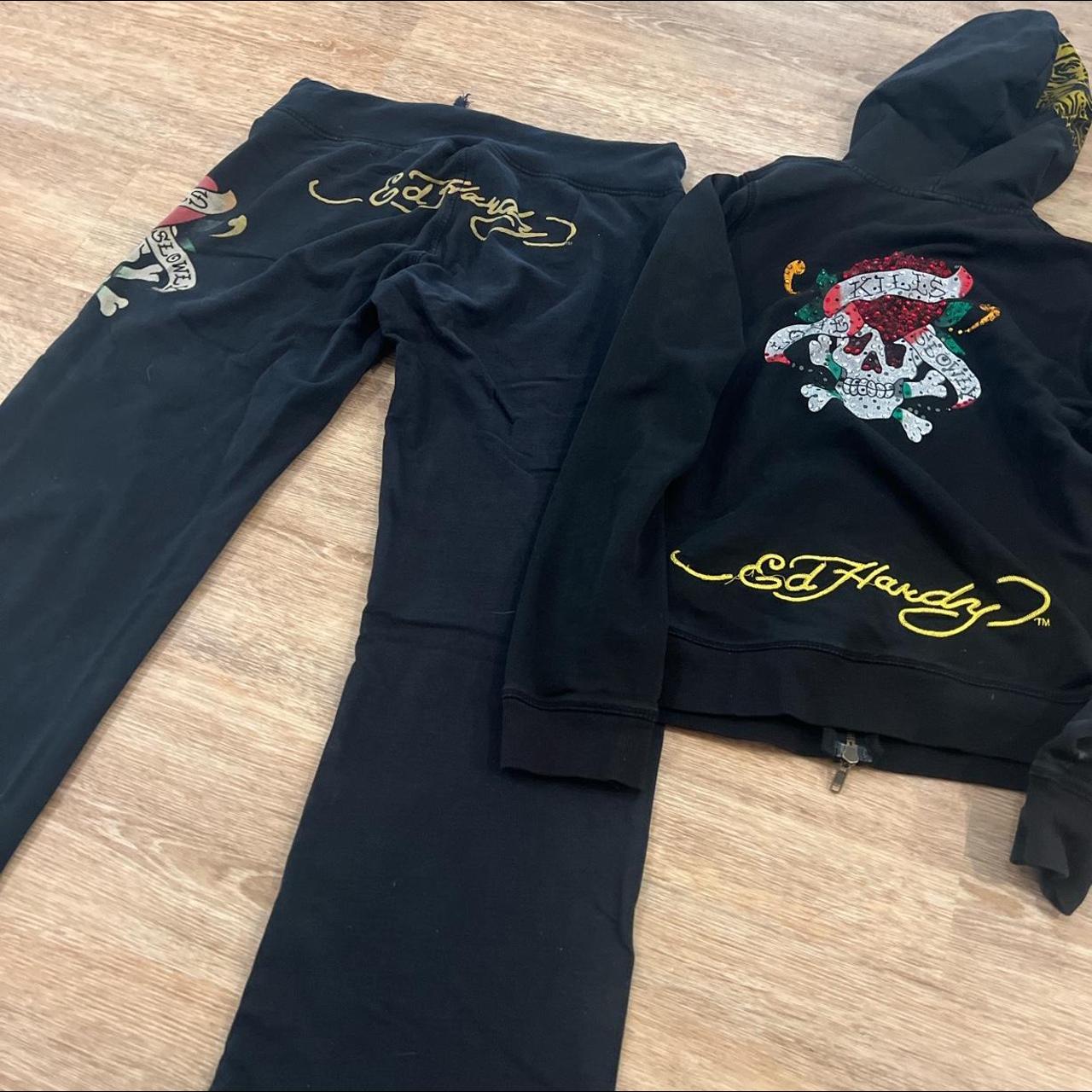 Ed hardy y2k tracksuit large hoodie medium pants ... - Depop