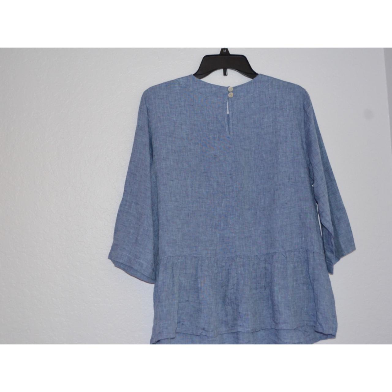 Mario Romano Women's Linen Top Shirt Blue Size L... - Depop