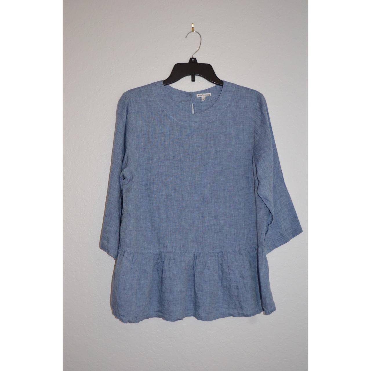 Mario Romano Women's Linen Top Shirt Blue Size L... - Depop