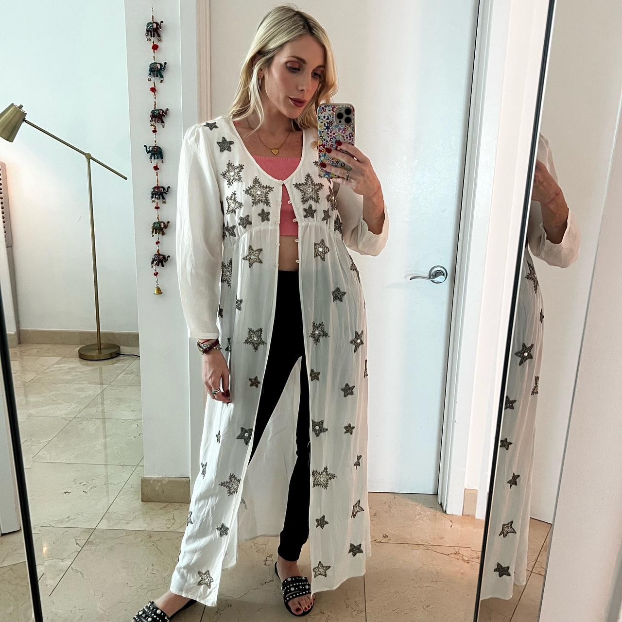 White silk beaded star kimono- gorgeous! Excellent... - Depop