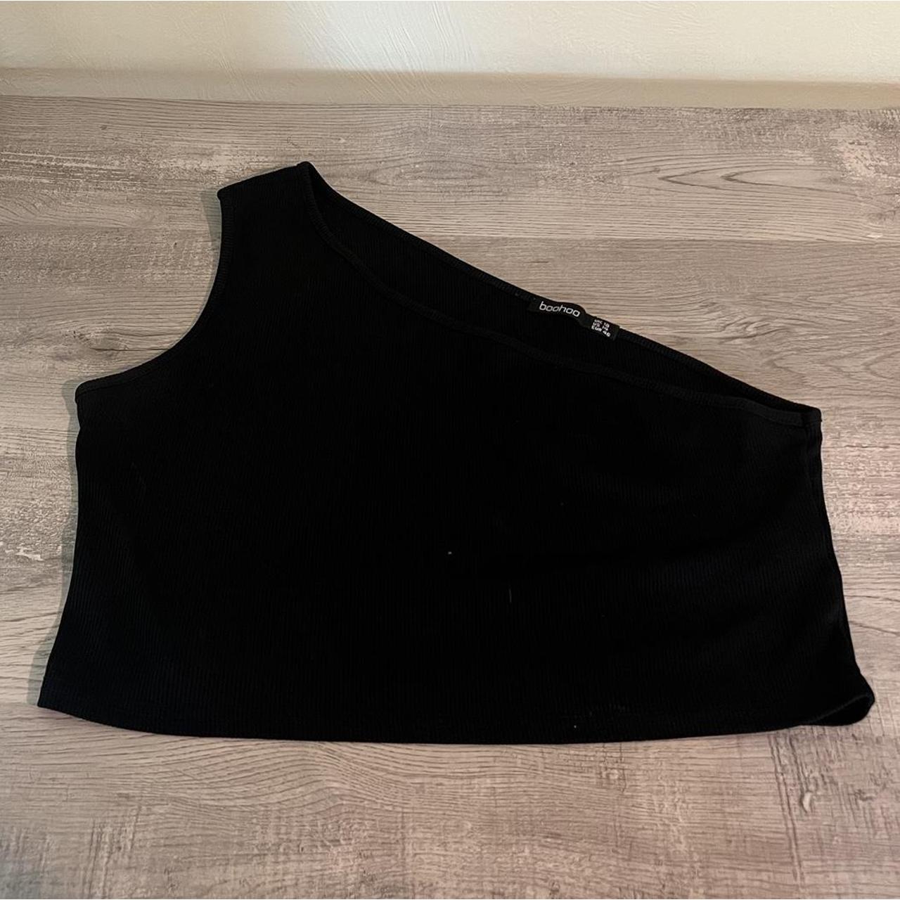 Boohoo one shoulder black ribbed crop top Size 14... - Depop