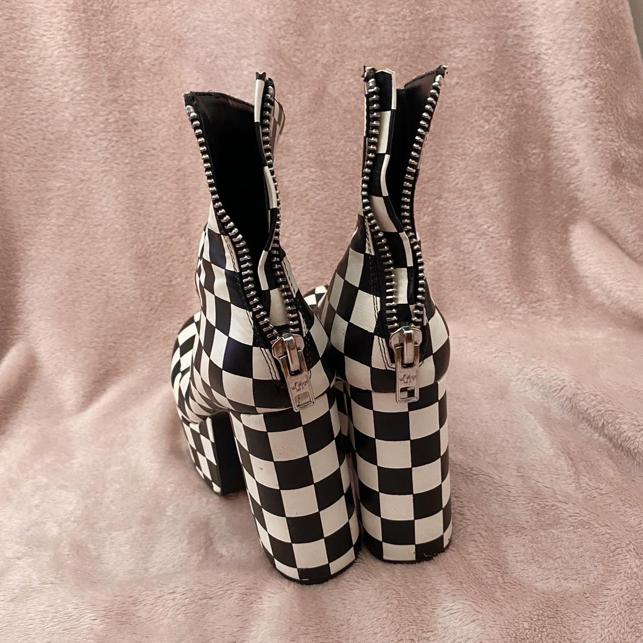 Platform black and white checker heels, rarely worn... - Depop
