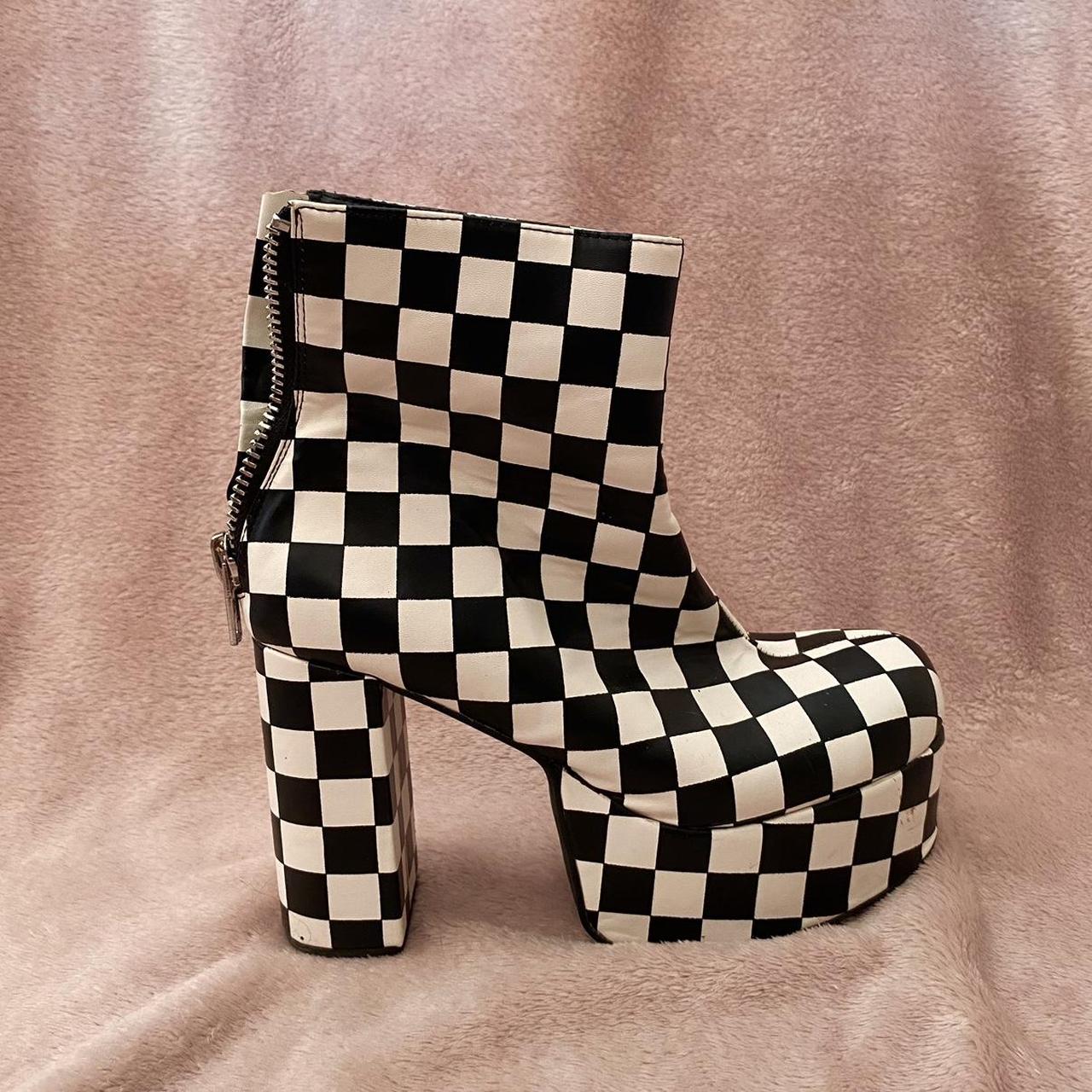 Platform black and white checker heels, rarely worn... - Depop