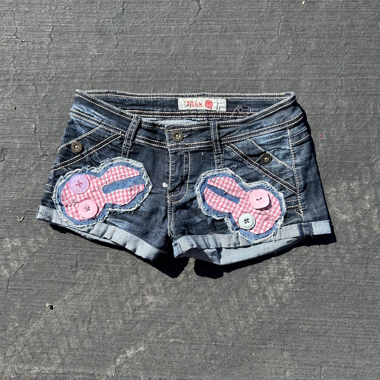 1 of 1 upcycled shorts measurements: waist: 15... - Depop