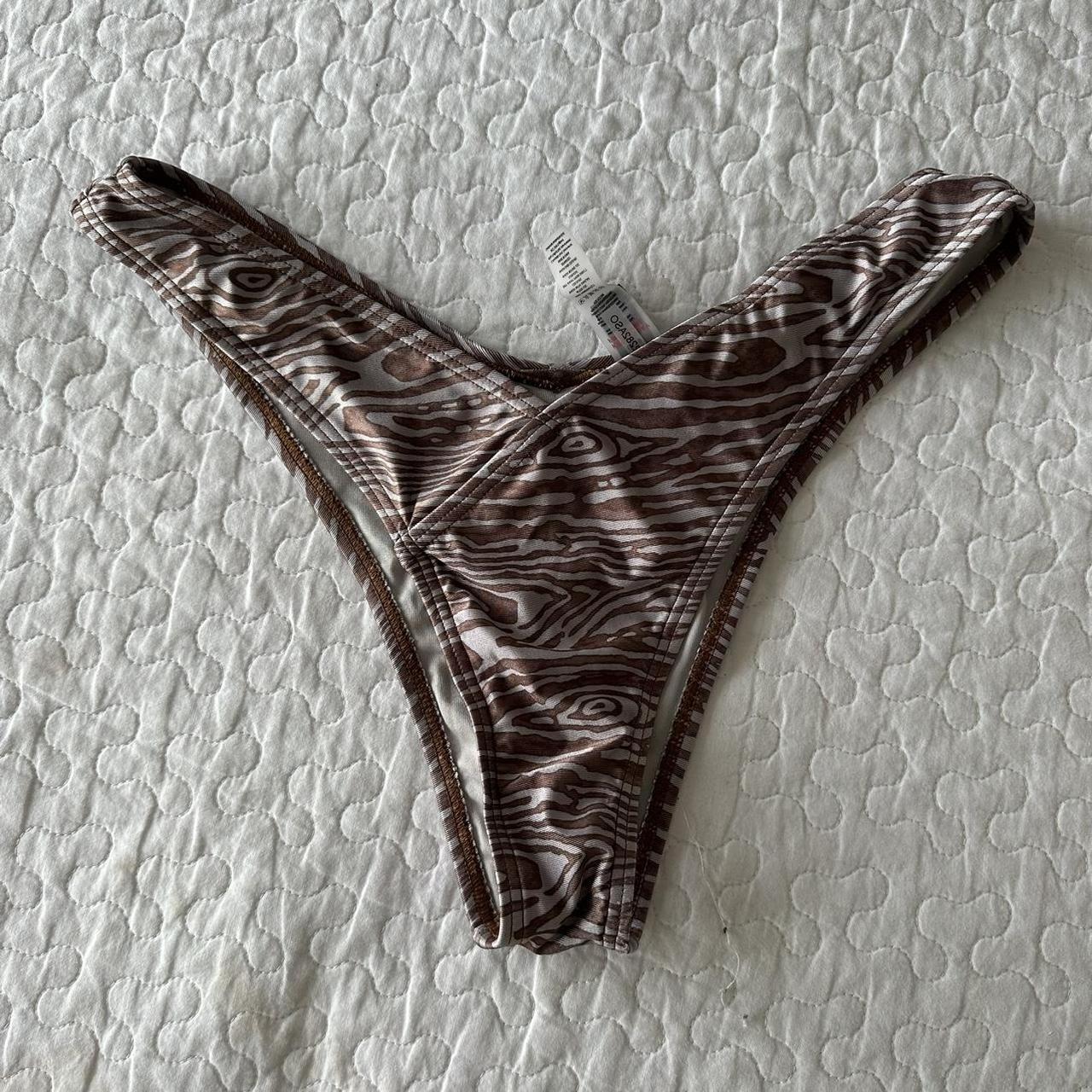 South beach brown zebra print bikini bottoms Worn... - Depop