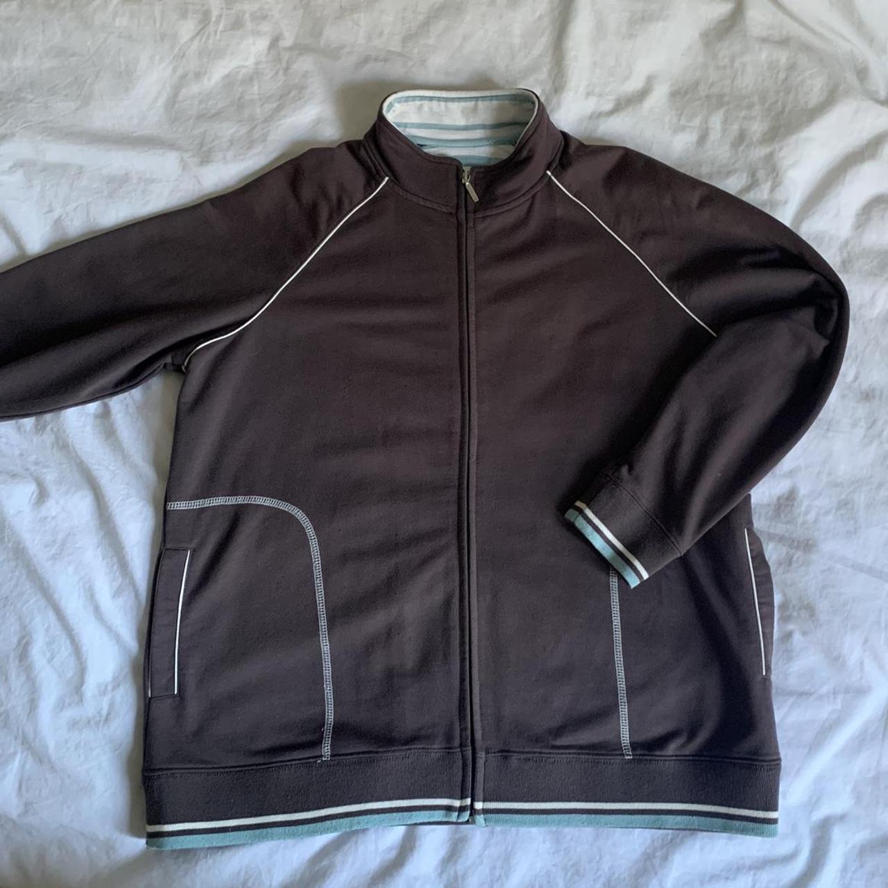 Brown contrast stitch zip up fleece 90s looking... - Depop
