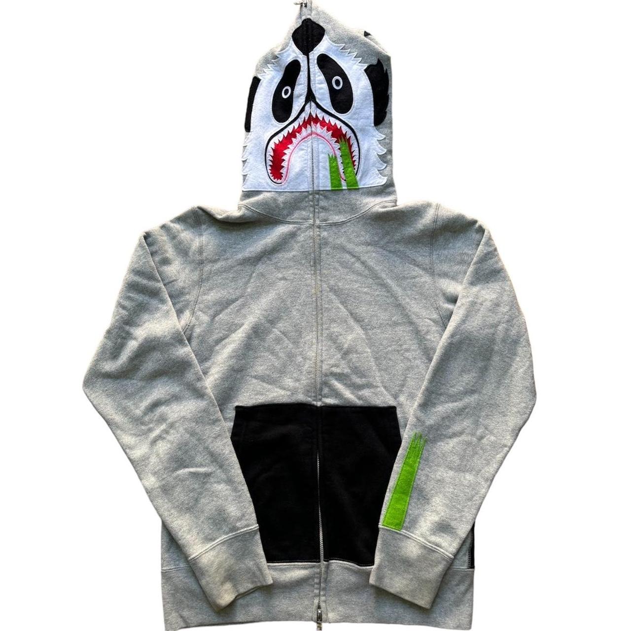 BAPE grey and black panda full zip hoodie Size... - Depop