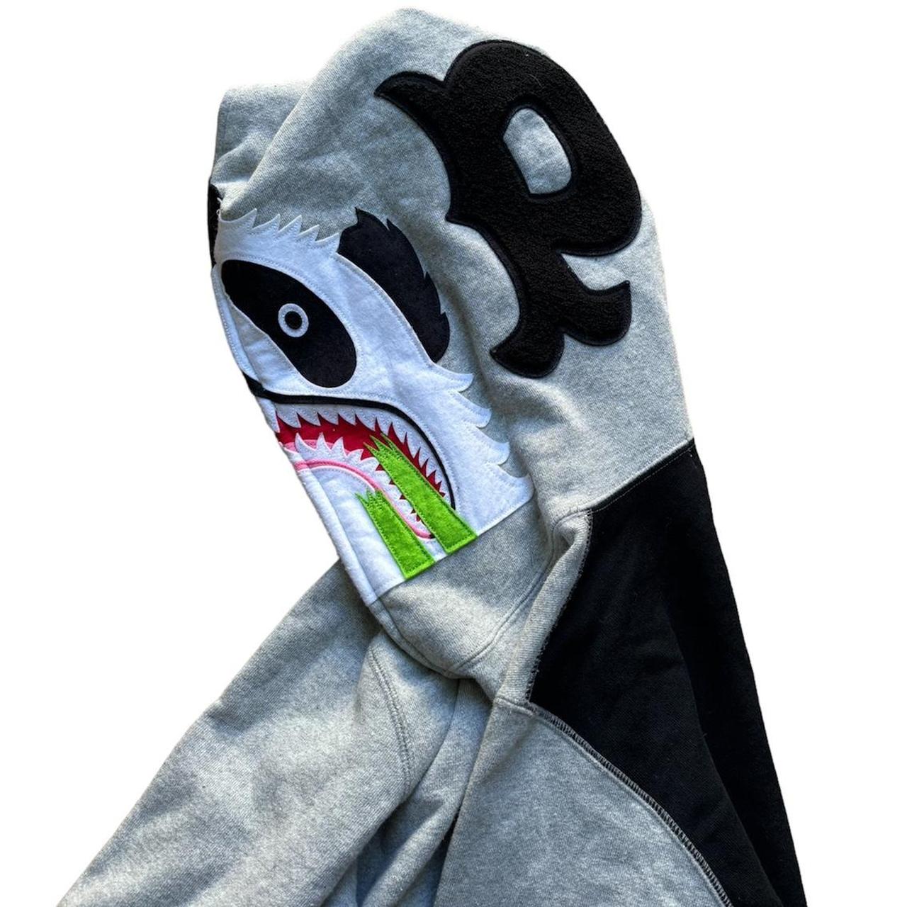 BAPE grey and black panda full zip hoodie Size... - Depop